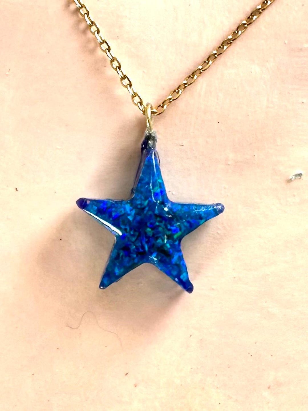 Royal Blue Crushed Opal Star Pendant: Handmade Resin Necklace - Etsy