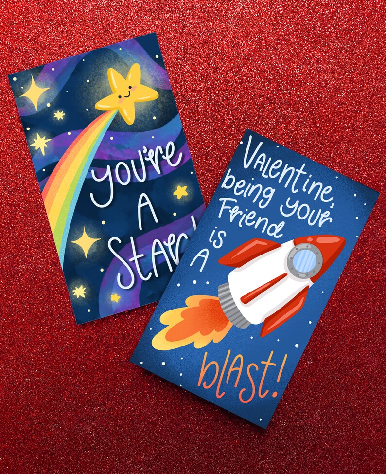 Printable Kid's Cute Outer Space Classroom Valentines - DIY Valentine's ...