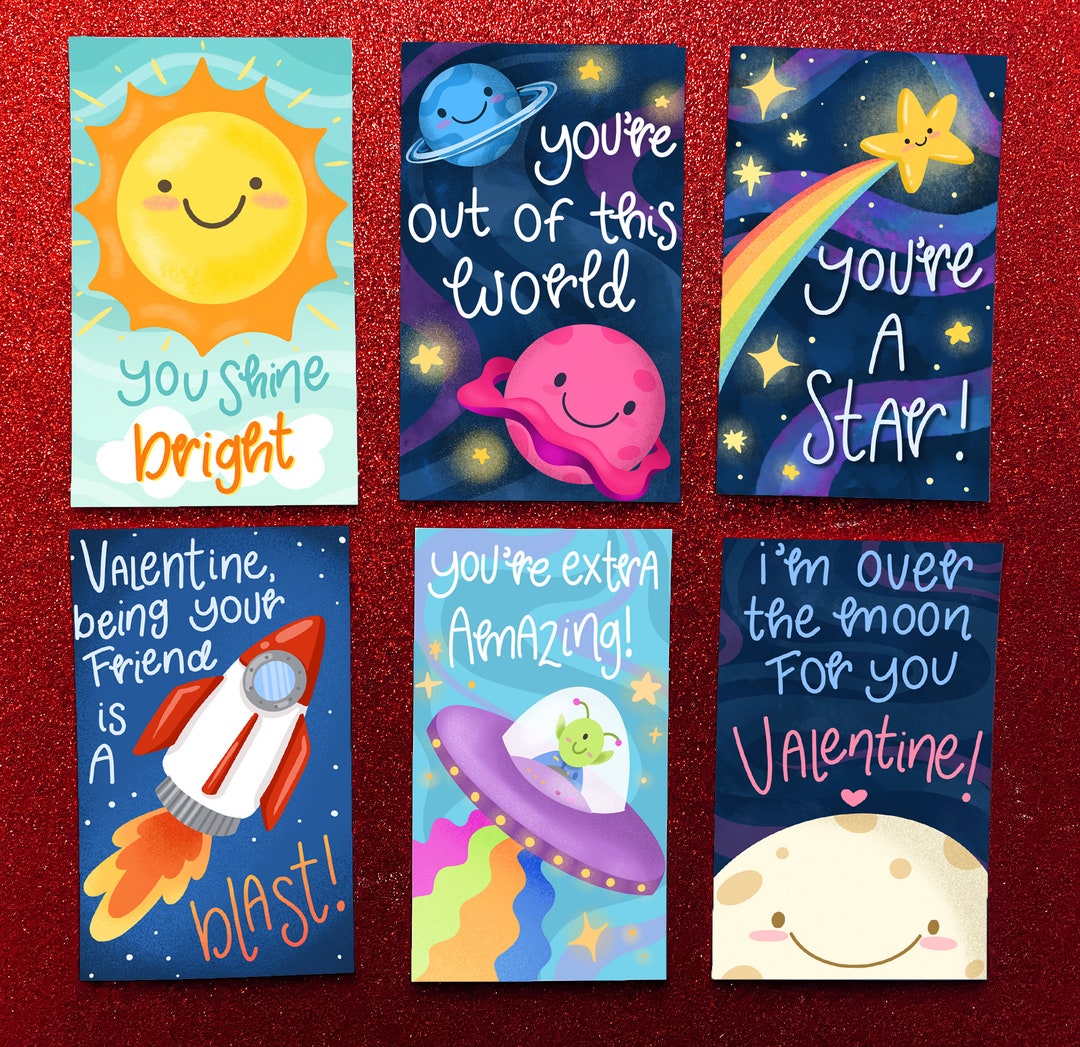 Printable Kid's Cute Outer Space Classroom Valentines DIY Valentine's ...