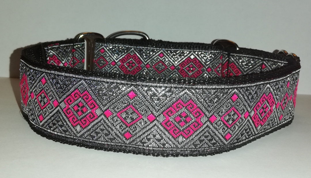 Pink & Silver Martingale Dog Collar, Adjustable Sighthound Collar - Etsy