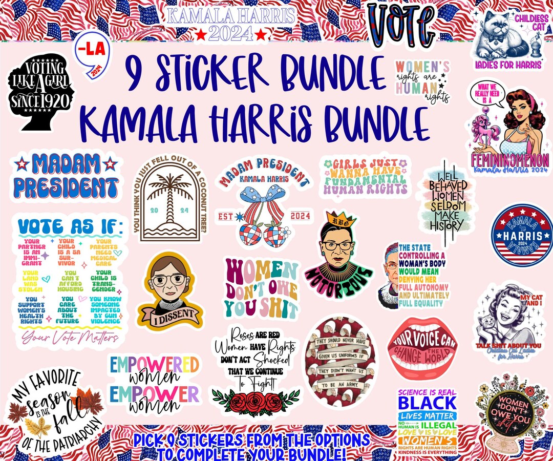 Kamala Harris Sticker Bundle, Coconut Tree, Femininomenon 2024, Women's ...