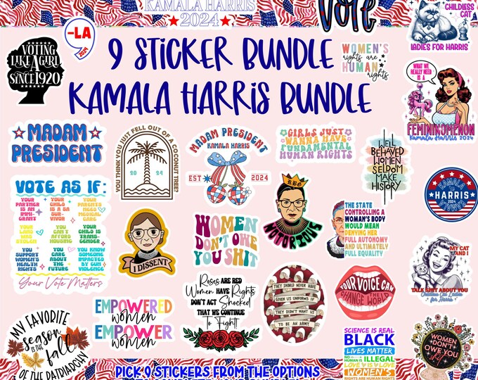 Kamala Harris Sticker Bundle, Coconut Tree, Femininomenon 2024, Women's ...