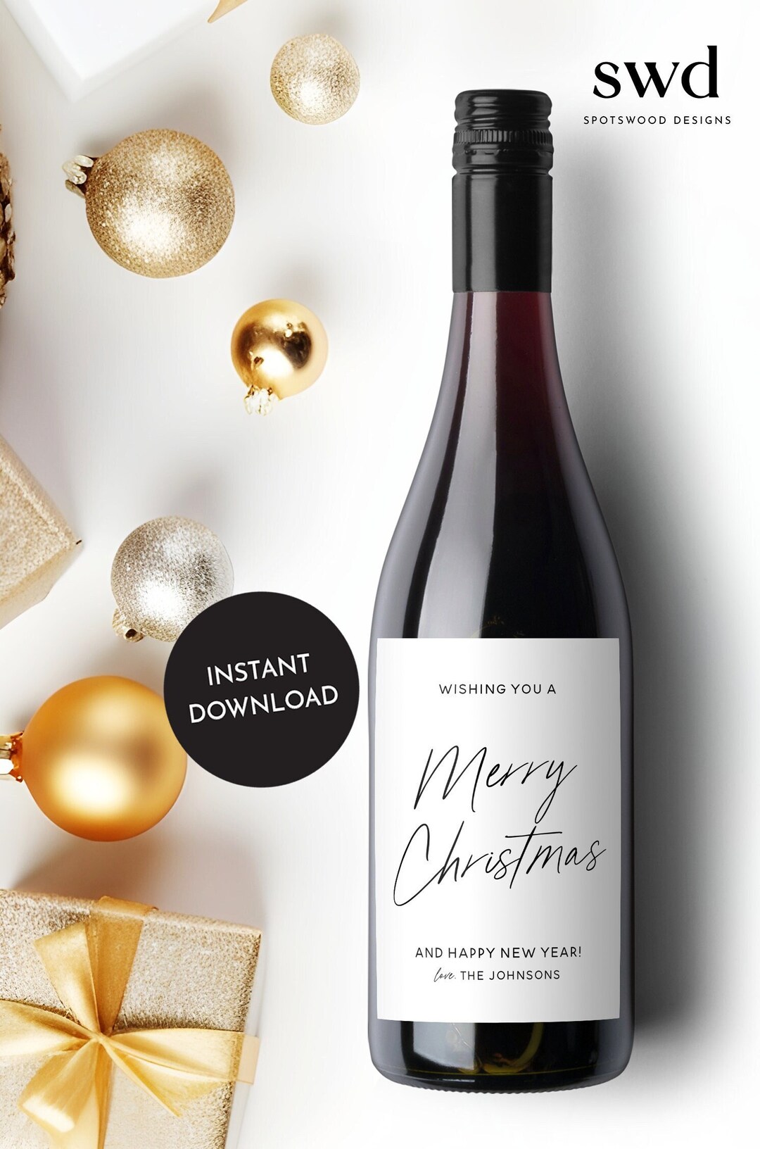 Merry Christmas Wine Label. Christmas Gift. Holiday Wine Label ...