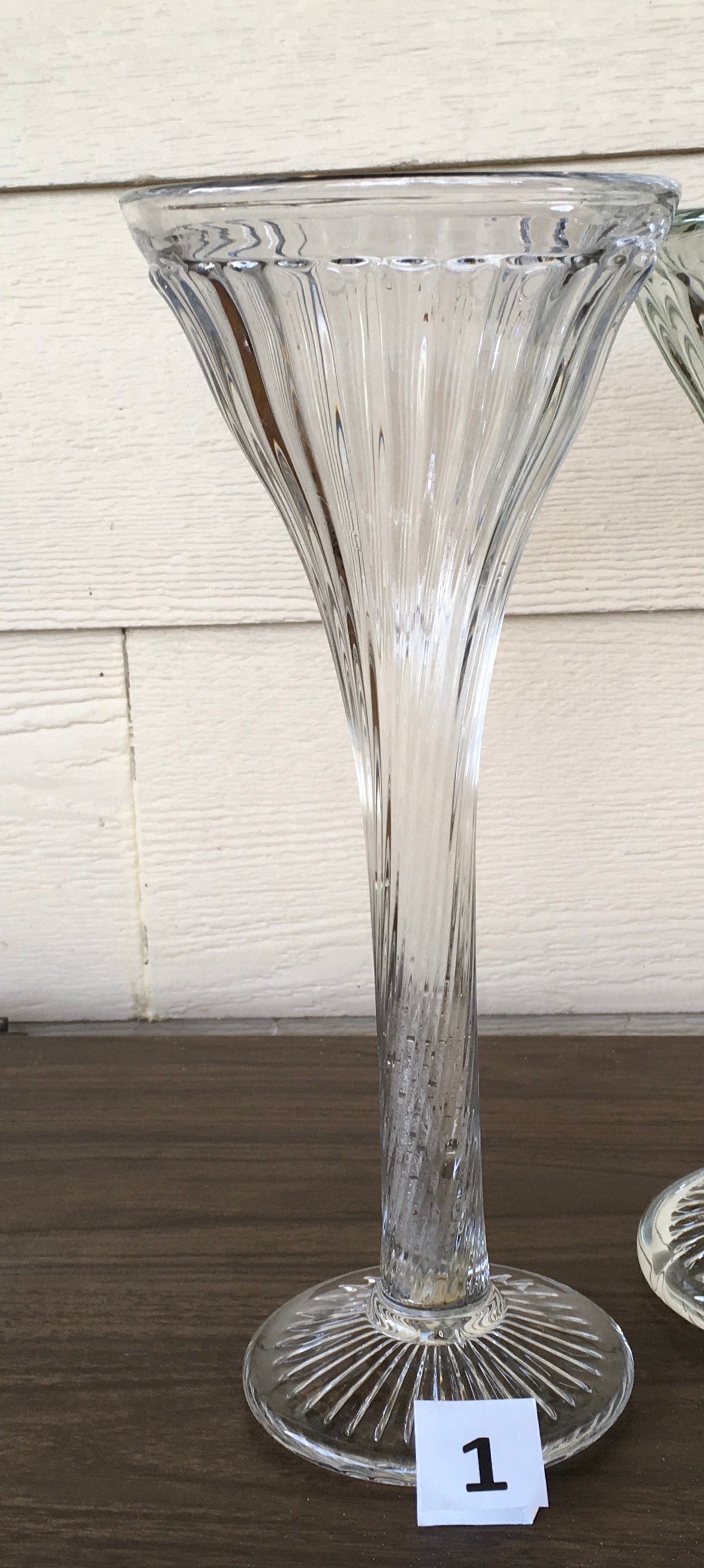 Antique Early 900 Apothecary Fluted Glass Shelf Riser Pillar Trumpet ...