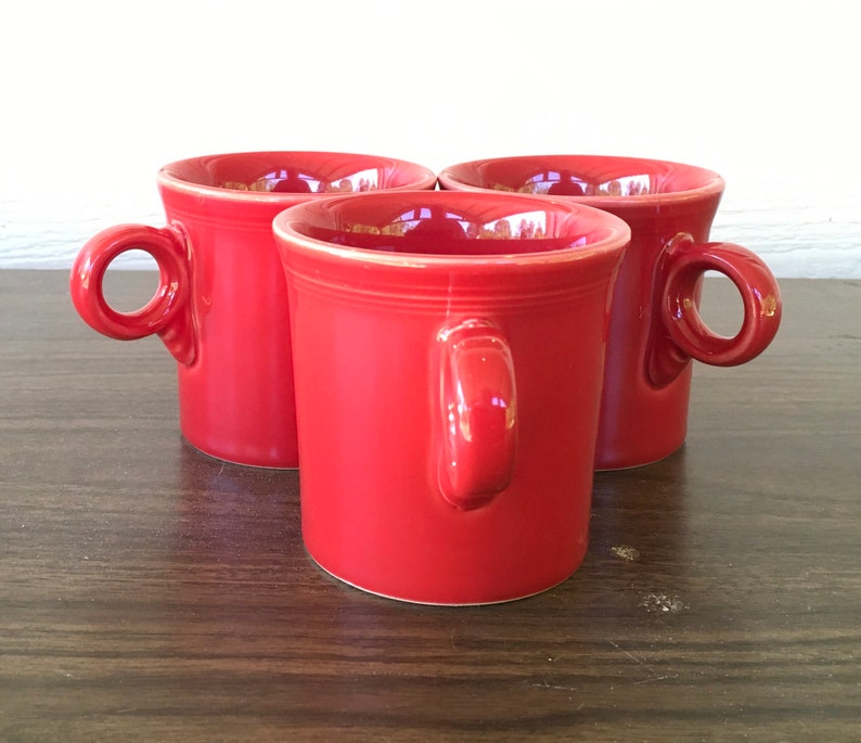 3 Vintage Homer Laughlin Fiestaware Red Color, Ring or O handle Mugs - Etsy
