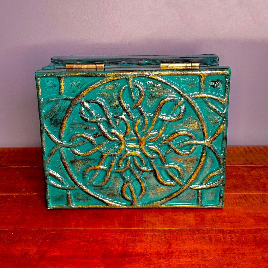 HANDCARVED CELTIC KNOT Box Teal Gold Bronze - Etsy