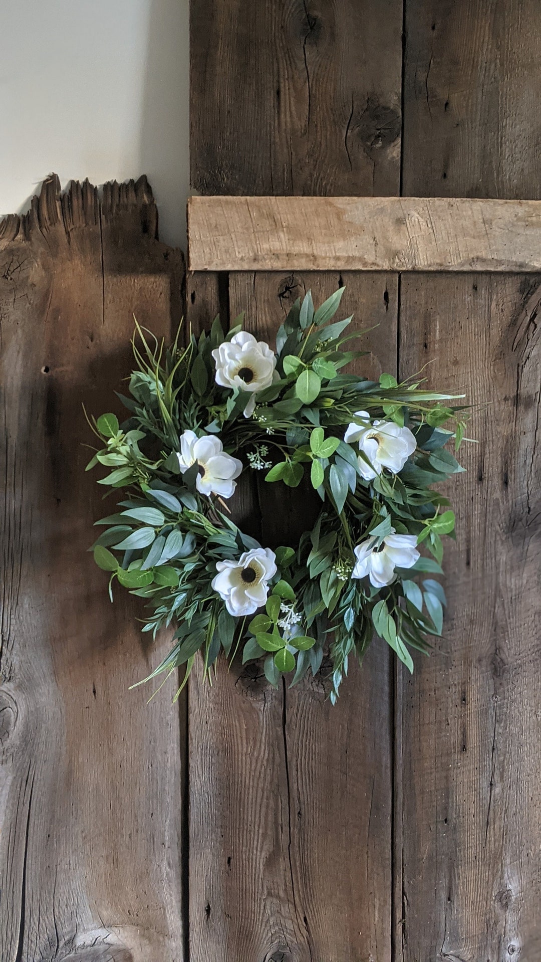 Anemone Eucalyptus Farmhouse Wreath for Front Door or Window, Wedding ...