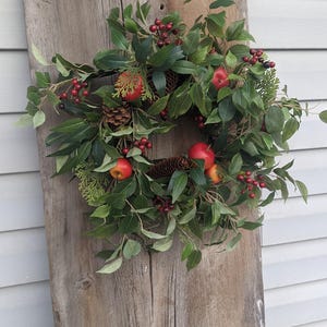 Back to School Apple Wreath, Rustic Cottage Core Fall Apple Wreath ...