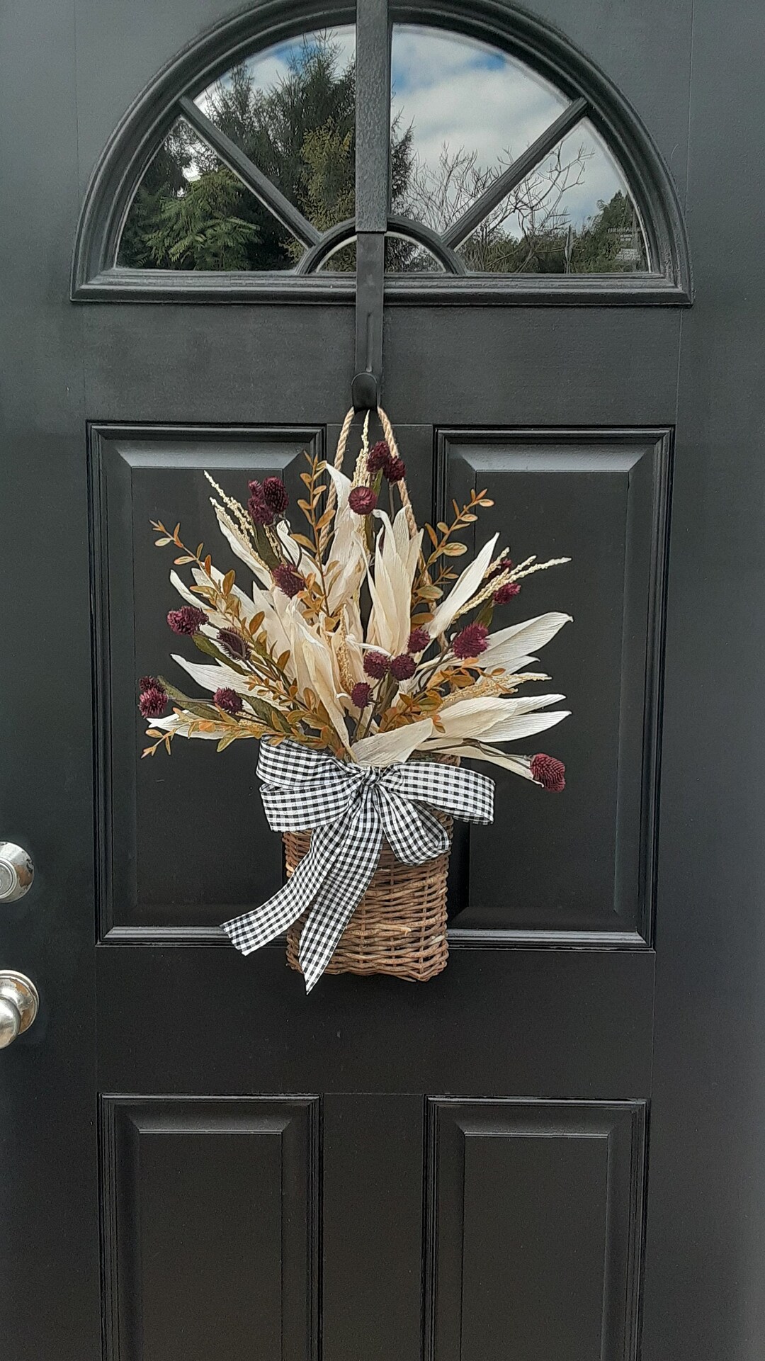 Fall Corn Husk Basket, Rustic Woven Door Decor, Thanksgiving Floral - Etsy