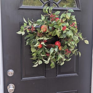 Back to School Apple Wreath, Rustic Cottage Core Fall Apple Wreath ...