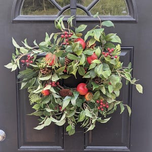 Back to School Apple Wreath, Rustic Cottage Core Fall Apple Wreath ...