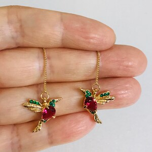 GOLD Hummingbird Earrings Bird Threader Earrings Long Dangle - Etsy Canada
