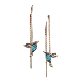 GOLD Hummingbird Earrings Bird Threader Earrings Long Dangle - Etsy Canada