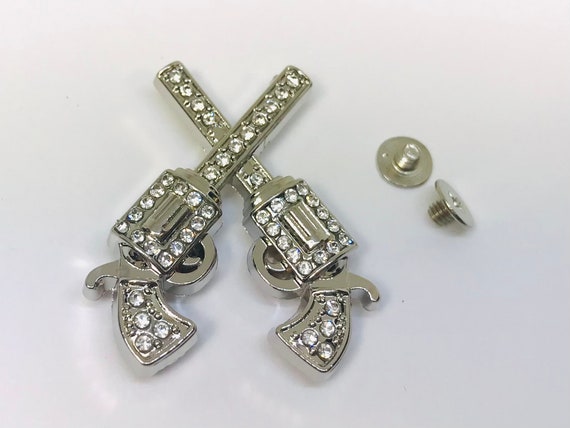 3/6/12 Clear Rhinestone Pistol Concho Double Gun Concho - Etsy