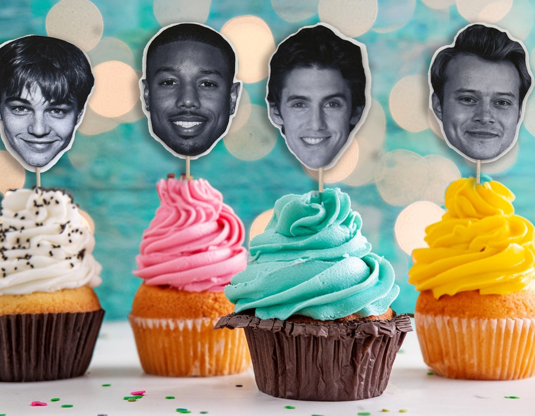 Custom Face Cupcake Toppers | Personalized Black and White Party ...