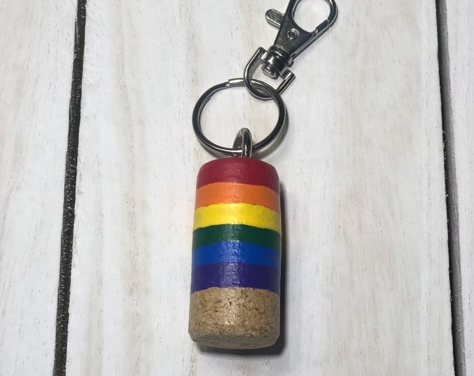 Pride Keychain, Wine Cork Keychain, Rainbow Flag, LGBTQ Keychain, Queer ...