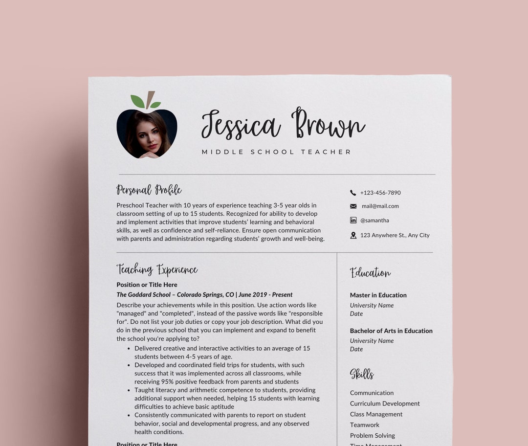 Teacher Resume, Teacher Resume Template, Elementary Teacher Resume ...