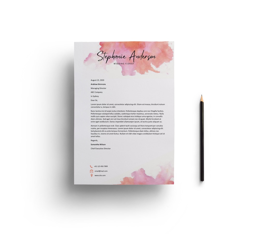 Watercolor Script Name Microsoft Word Letter and A4 Sizes Personal ...