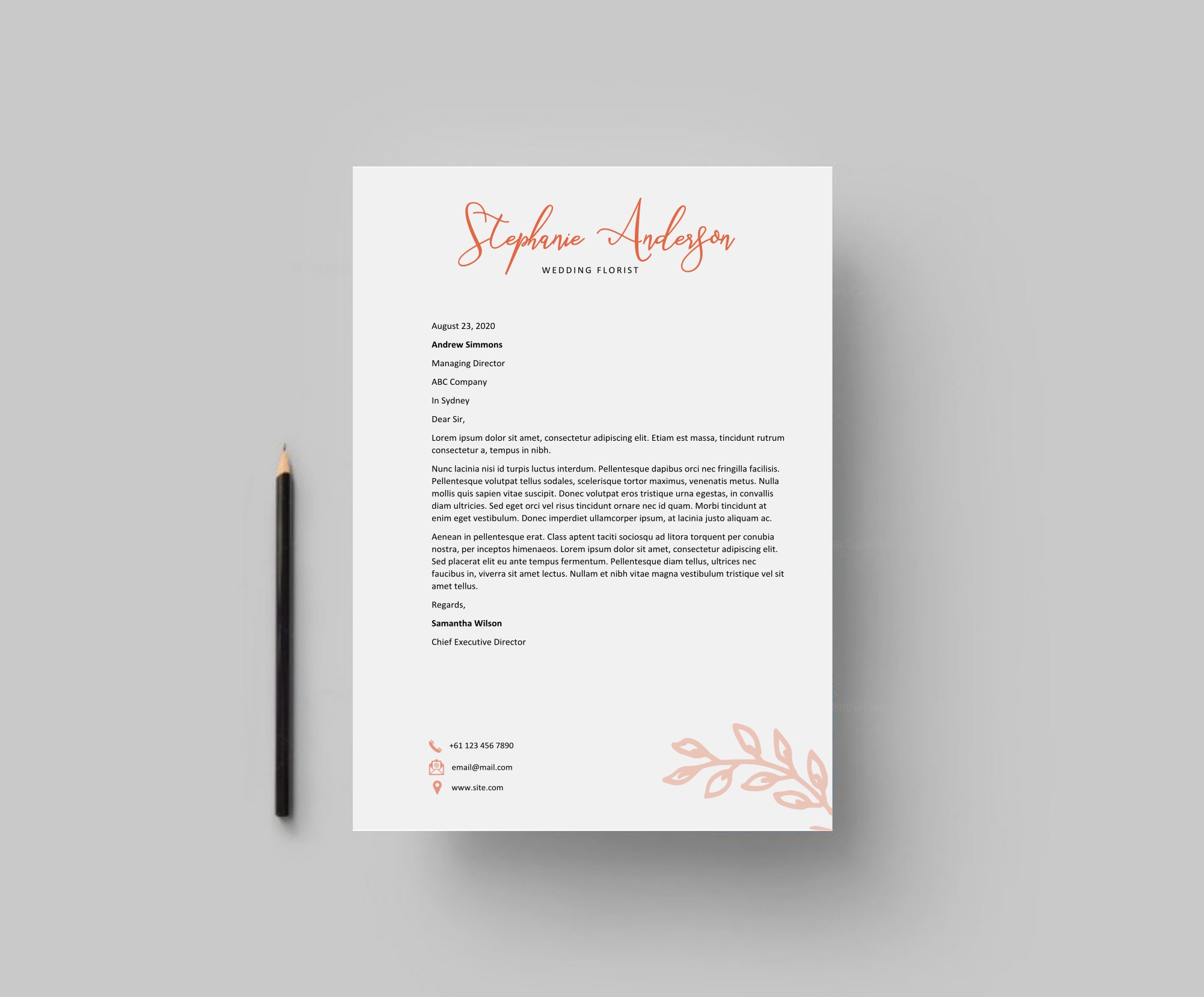 Script Floral Name Microsoft Word Letter and A4 Sizes Personal Business ...
