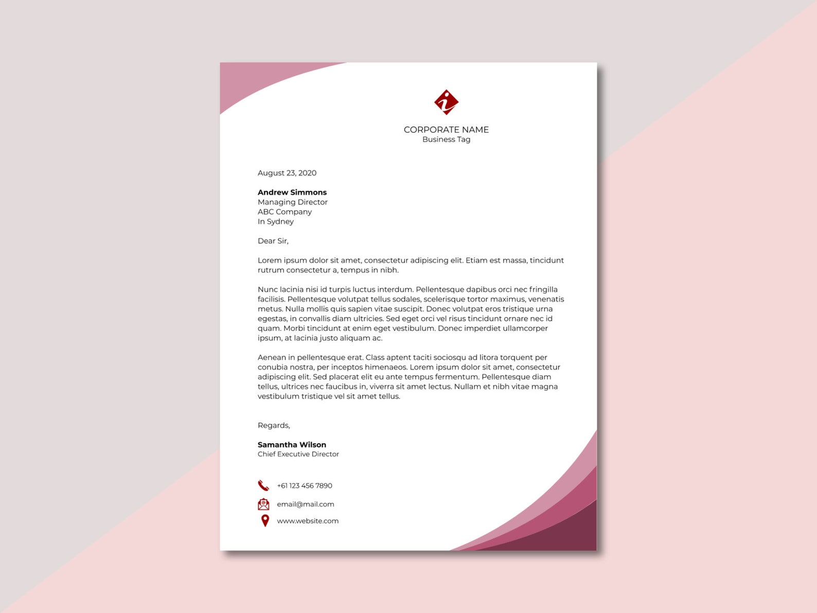 Microsoft Word Letter and A4 Sizes Curves Business Corporate Letterhead ...