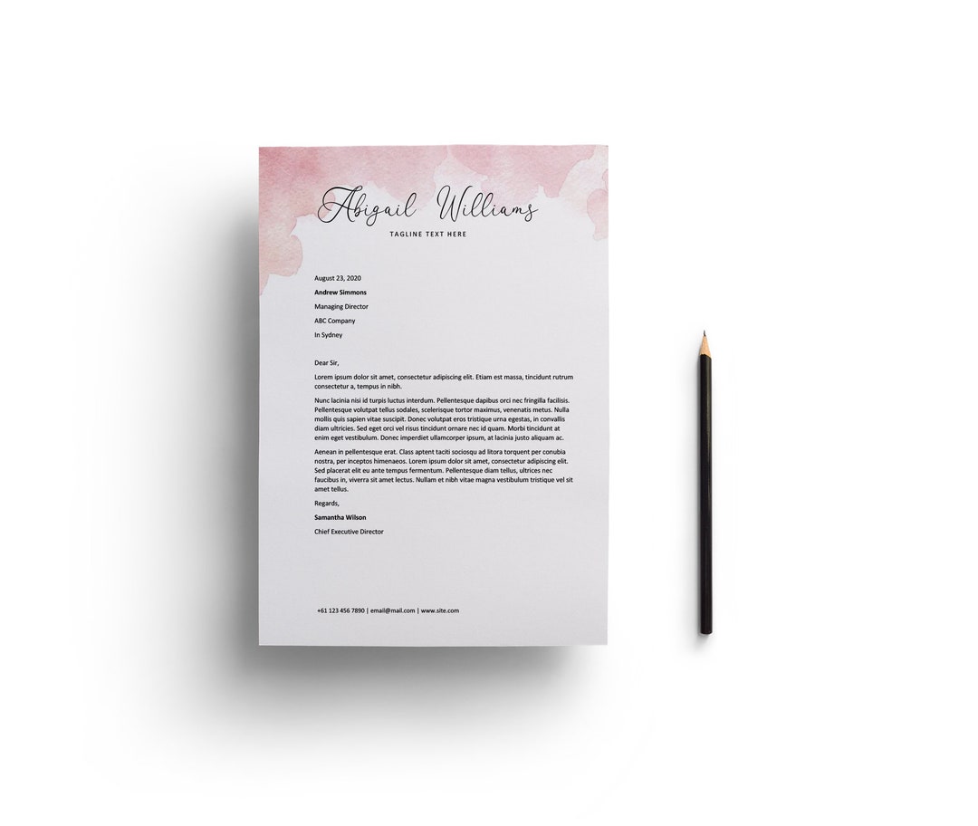 Peach Watercolor Script Name Microsoft Word Letter and A4 Sizes ...
