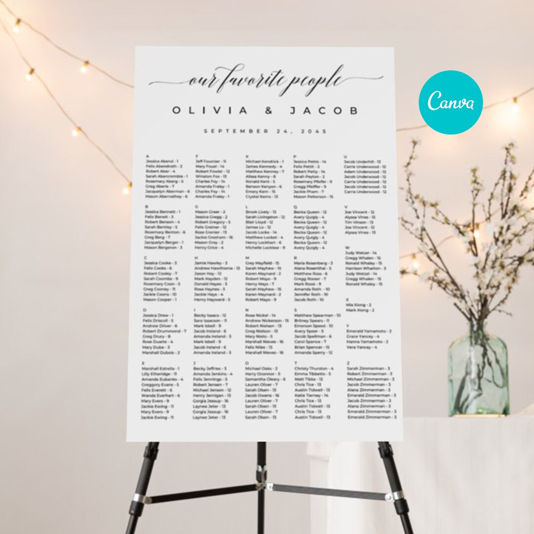 Alphabet Editable Wedding Seating Chart Our Favorite People Canva ...