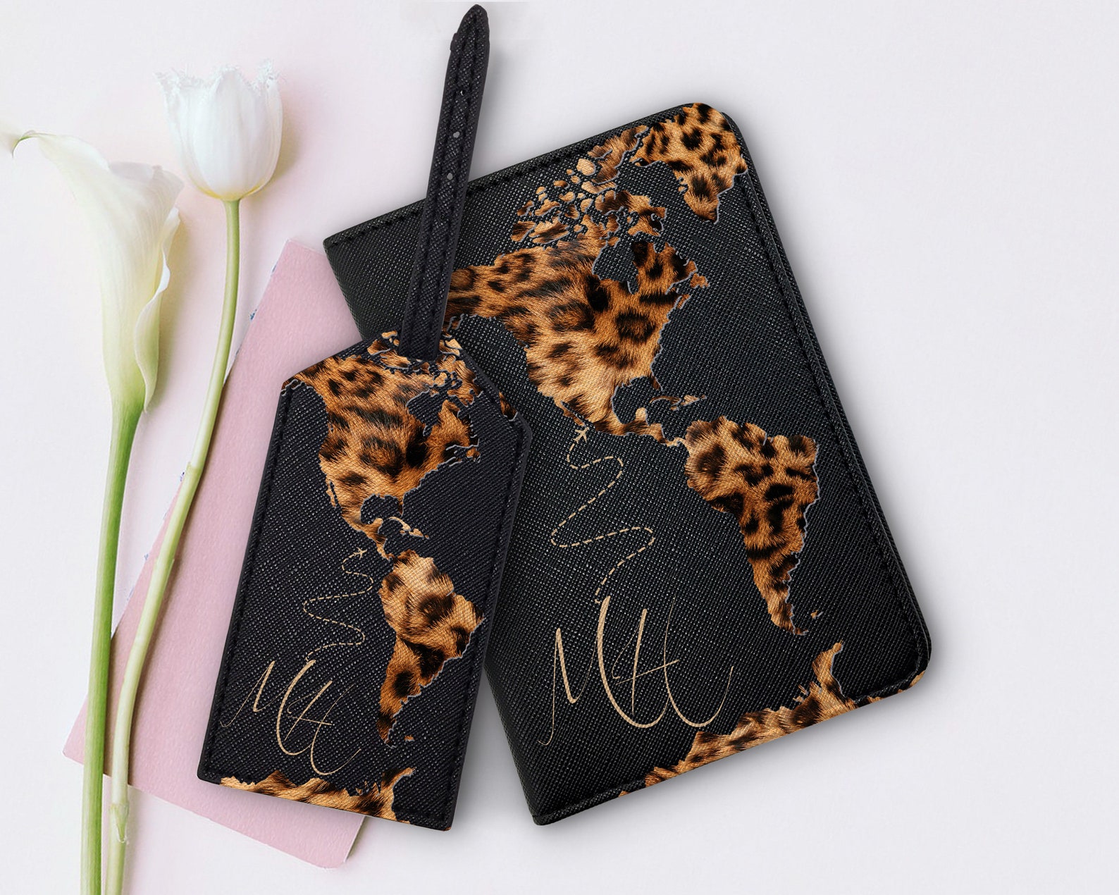 World Map Leopard Fur Art Design Custom Print Monogram - Etsy