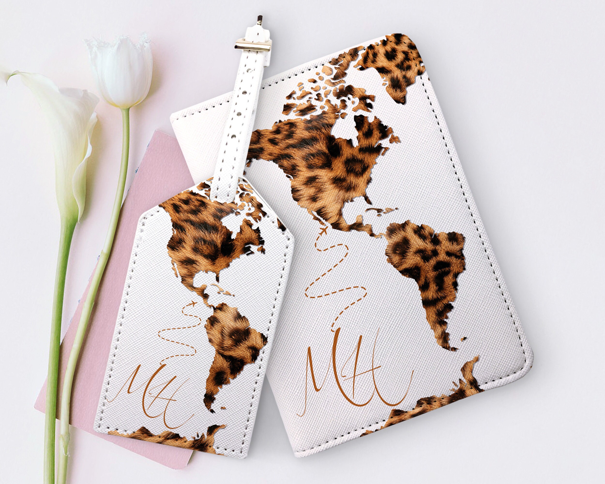 World Map Leopard Fur Art Design Custom Print Monogram | Etsy