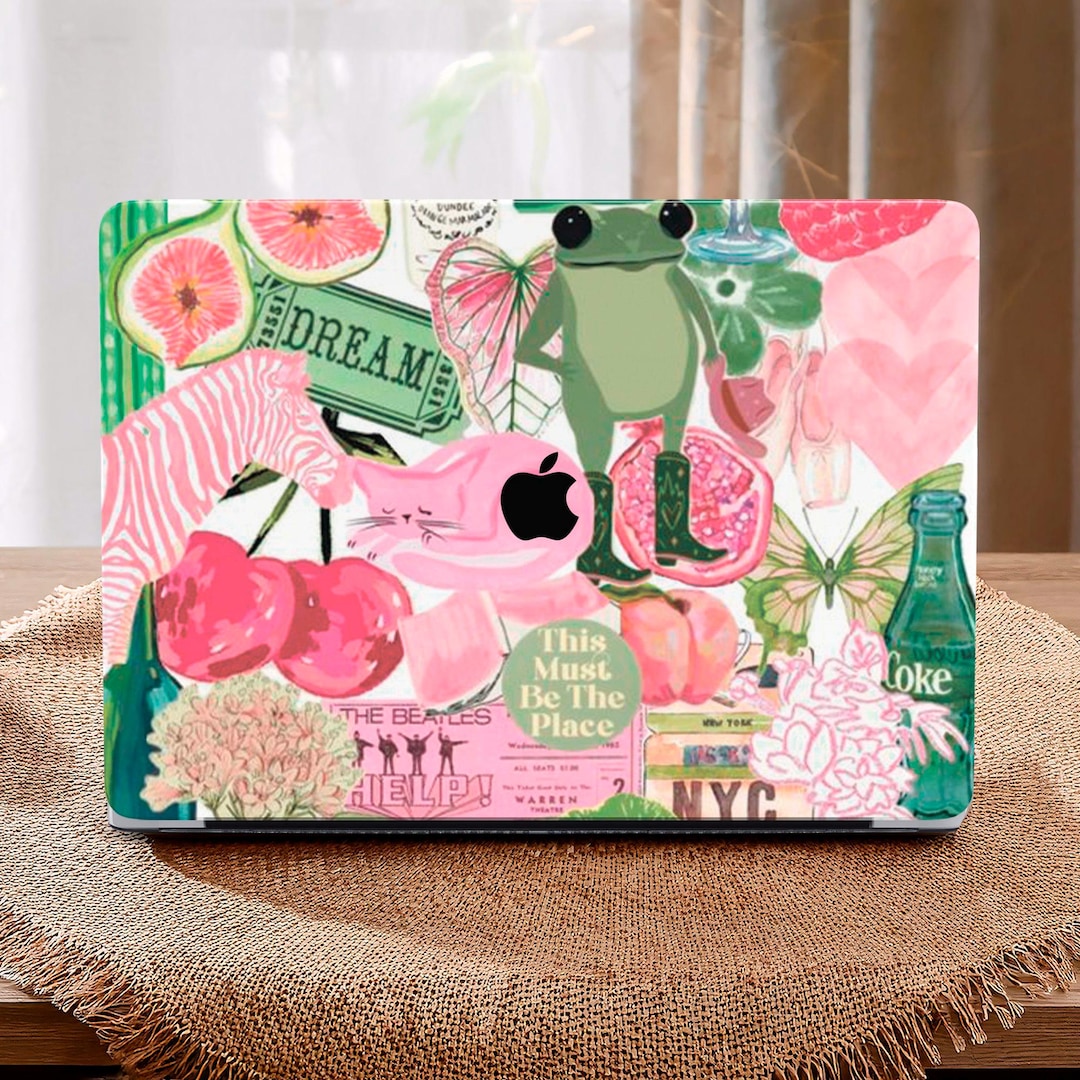 Colorful Retro Sticker Collage for MacBook Cases, Fun Pink and Green ...