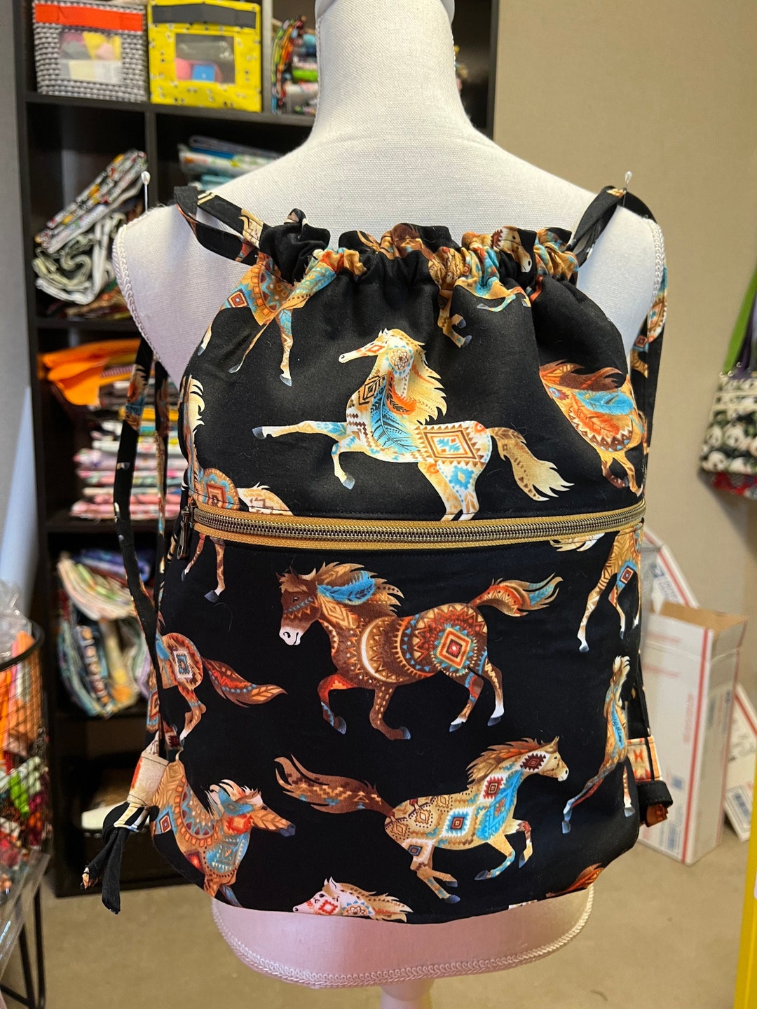 Aztec Western Horse Themed Drawstring Backpack Perfect Gift - Etsy