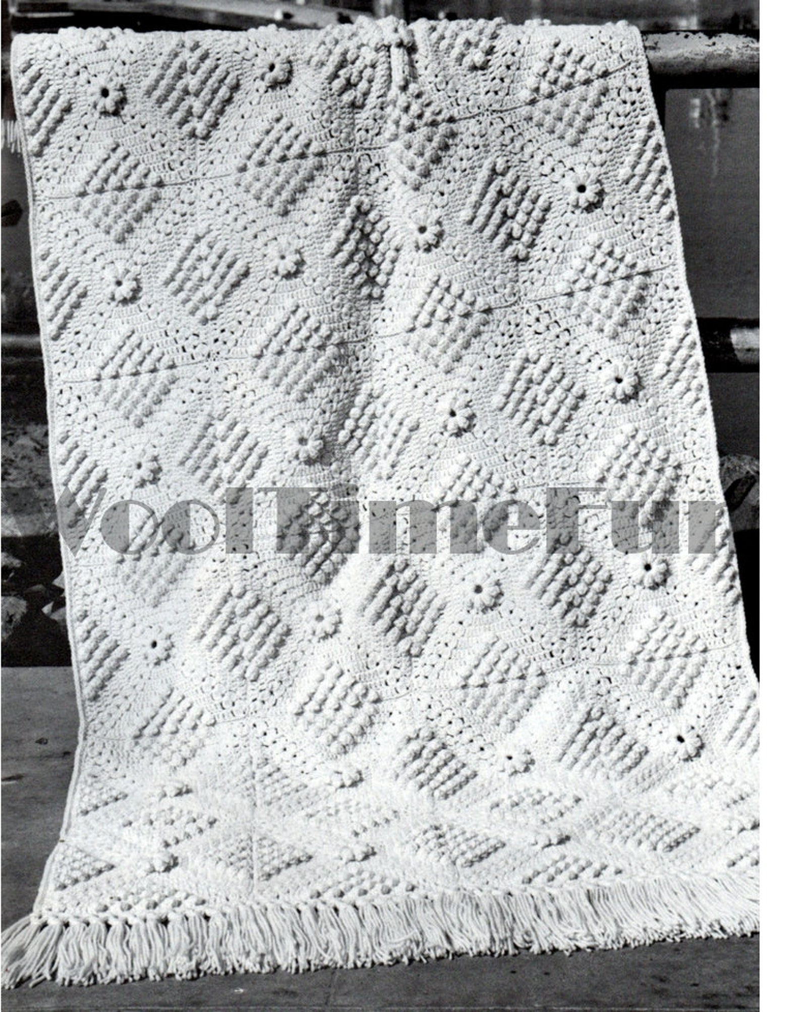 Crochet Pattern Popcorn Diamond Aran Cable Design Afghan Blanket Throw ...