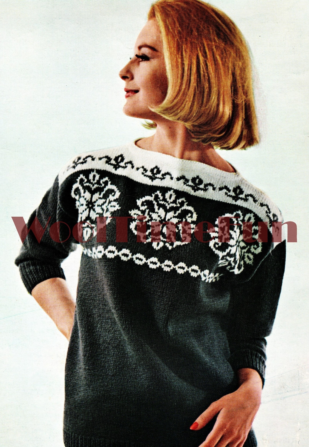 Knitting Pattern Women's Slash Neck Fair Isle Motif Sweater. DK Yarn ...