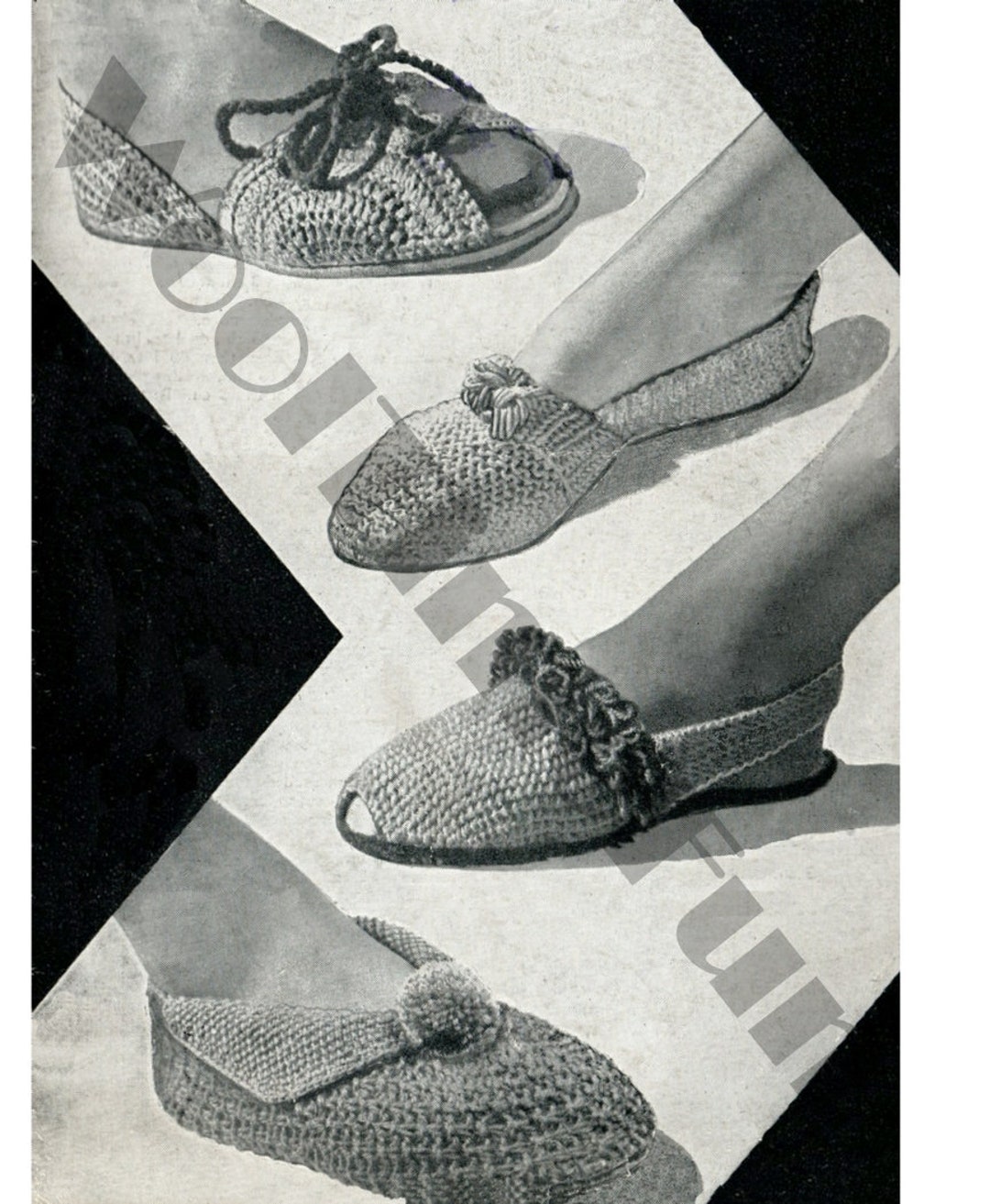 Crochet & Knitting Pattern Women's Vintage 1940s/ww2 Slippers. 4 Styles ...