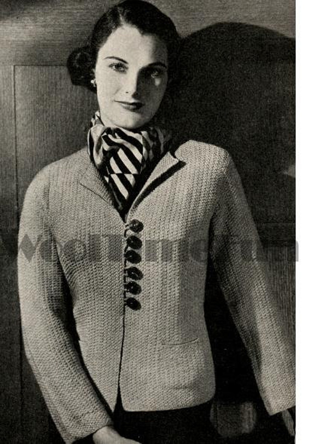 Knitting Pattern Womens 1930s Vintage Tailored Look Jacket Cardigan ...
