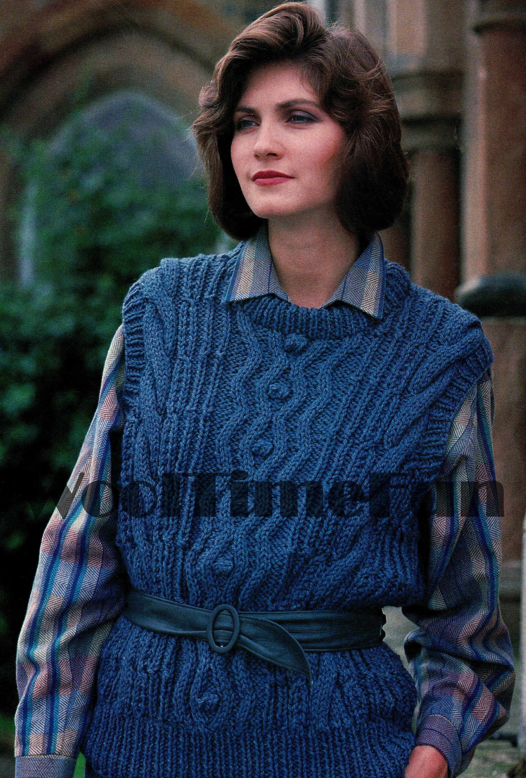 Knitting Pattern Womens Cable Design Slipover Sleeveless Sweater Vest ...