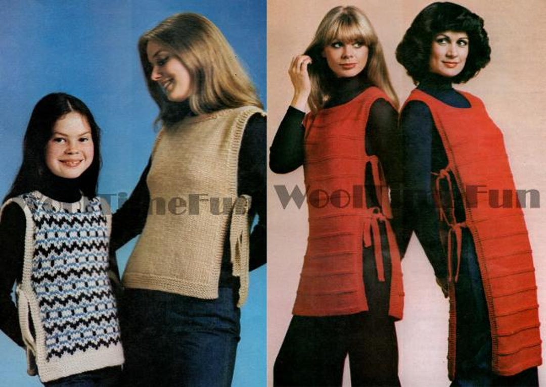 Knitting Pattern Womens Girls Tabards Slipovers Fair Isle Long Short DK ...
