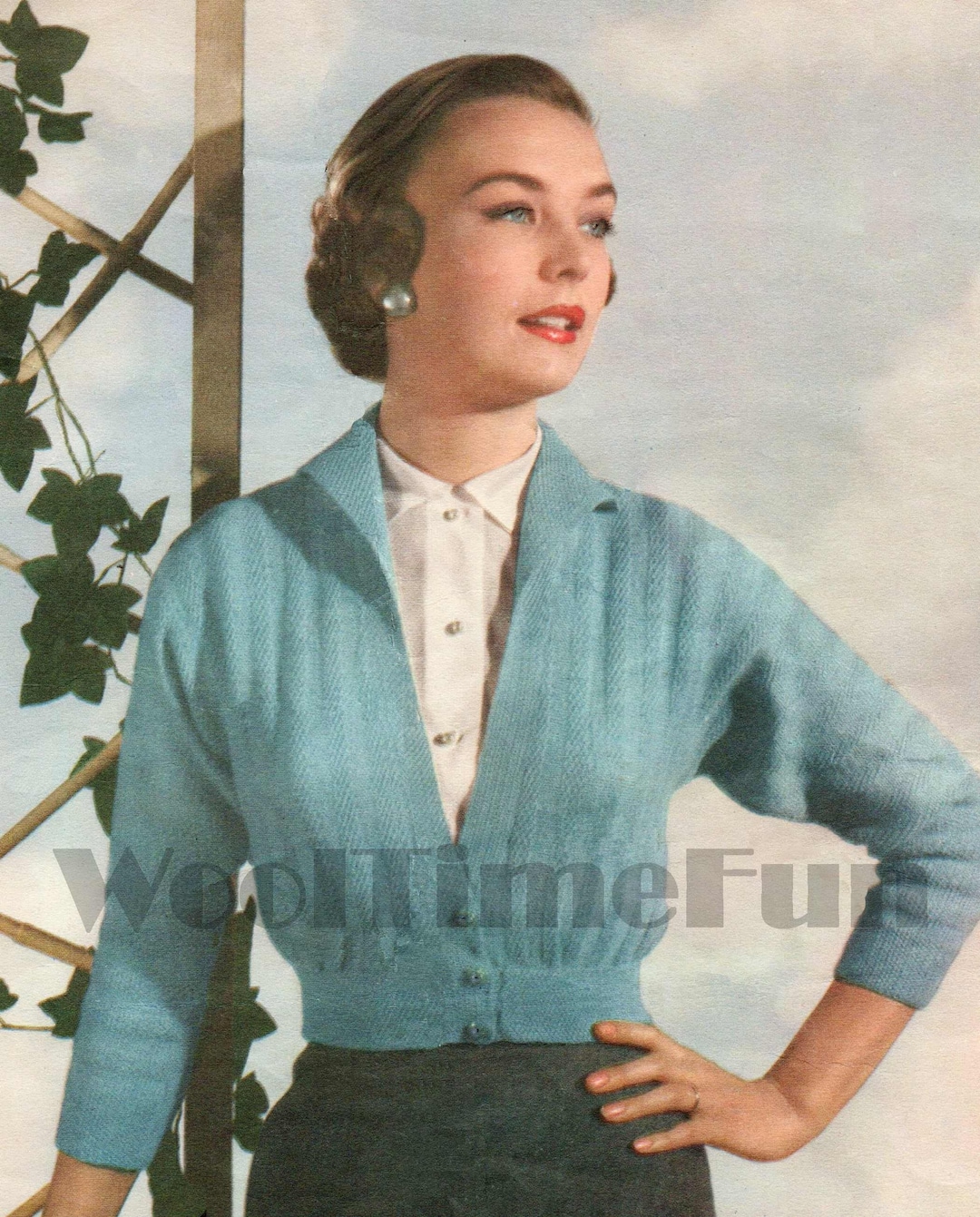Knitting Pattern Vintage 1950s Womens Cardigan Jacket. V-neck Long ...