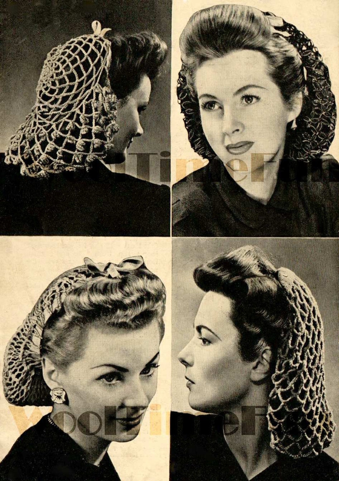 Vintage Knitting/crochet Pattern 1940s/ww2 Lady's Snoods/hair Nets. 4 ...
