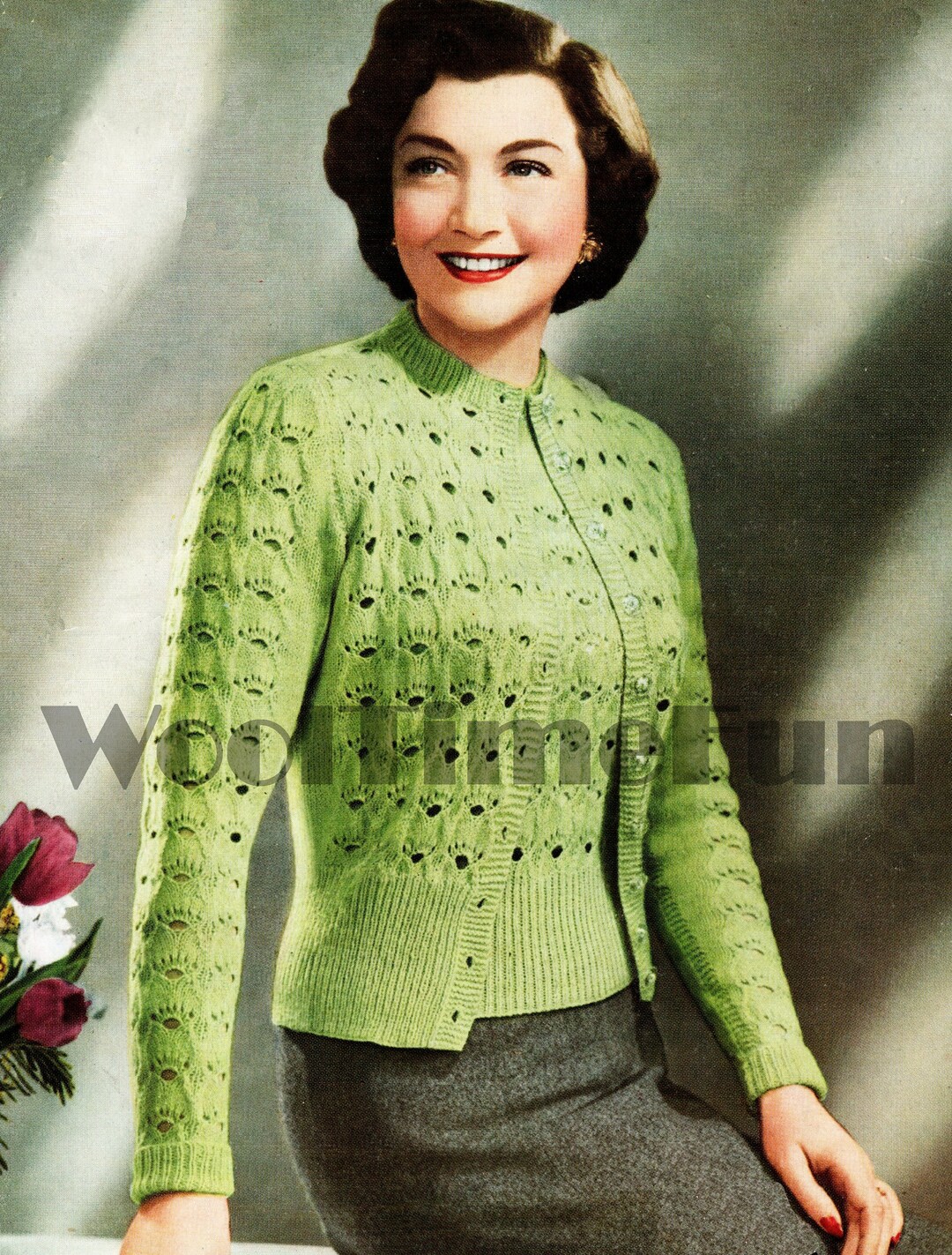 Knitting Pattern Vintage 1950s Lace Patterned Twin Set/cardigan/jumper ...