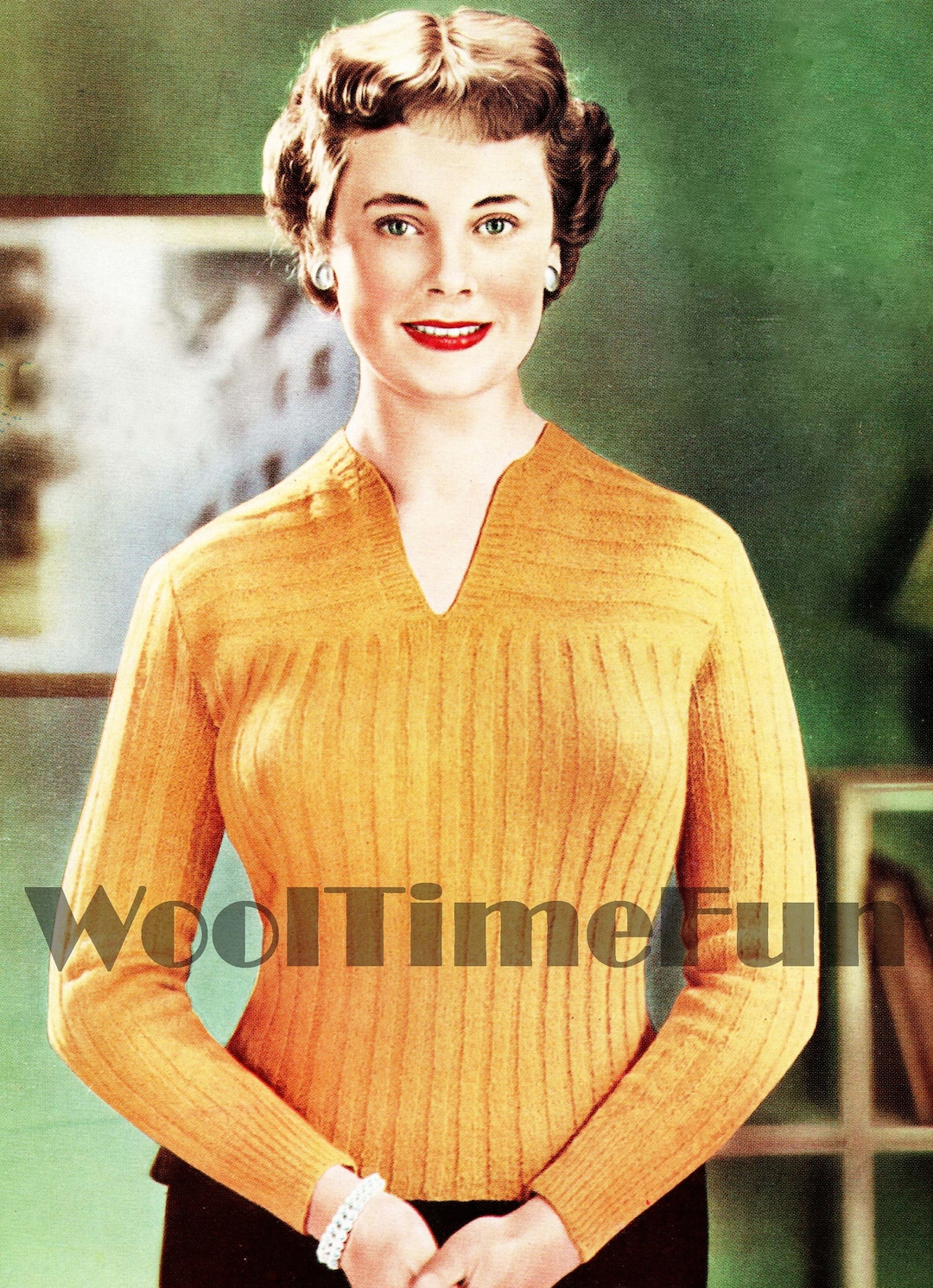 Knitting Pattern Vintage 1950s Womens Ribbed Sweater. Keyhole/slit ...