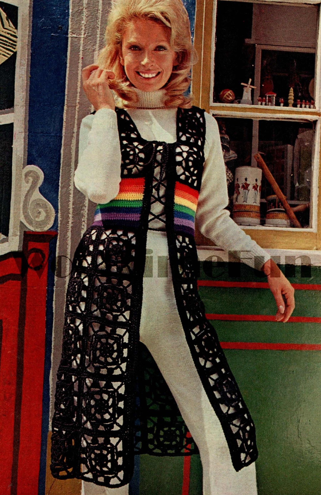 Crochet Pattern Vintage 1970s Long, Hippy, Festival, Boho Waistcoat. 32 ...