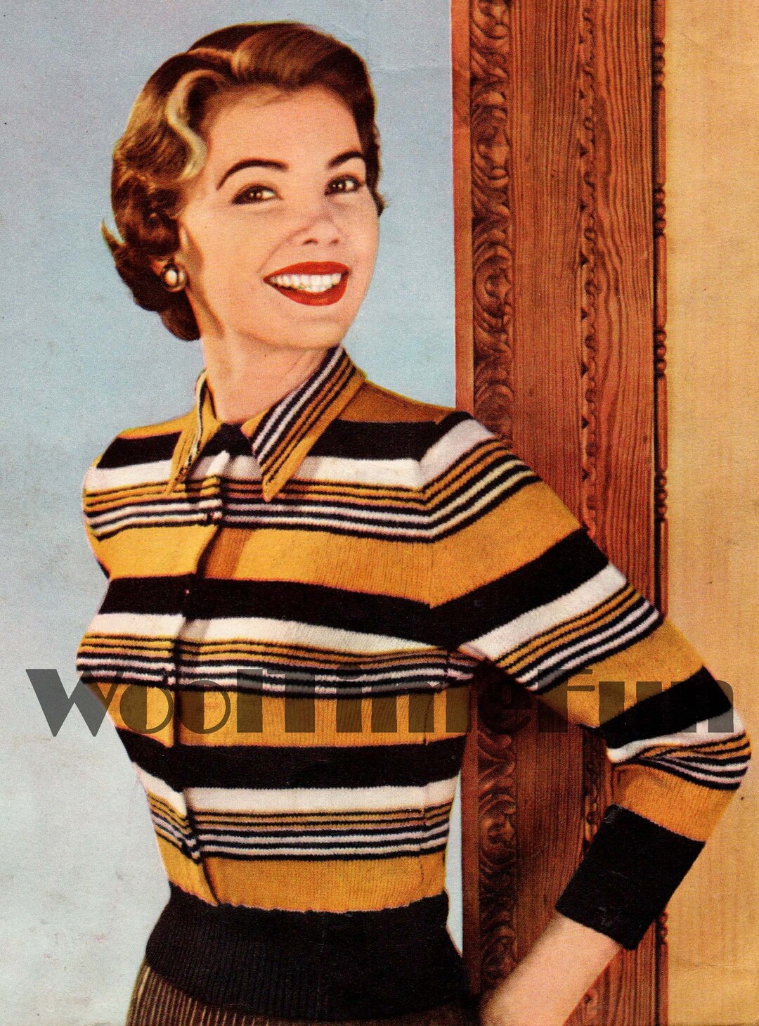 Knitting Pattern Lady's Vintage 1950s Striped Cardigan/jumper With ...
