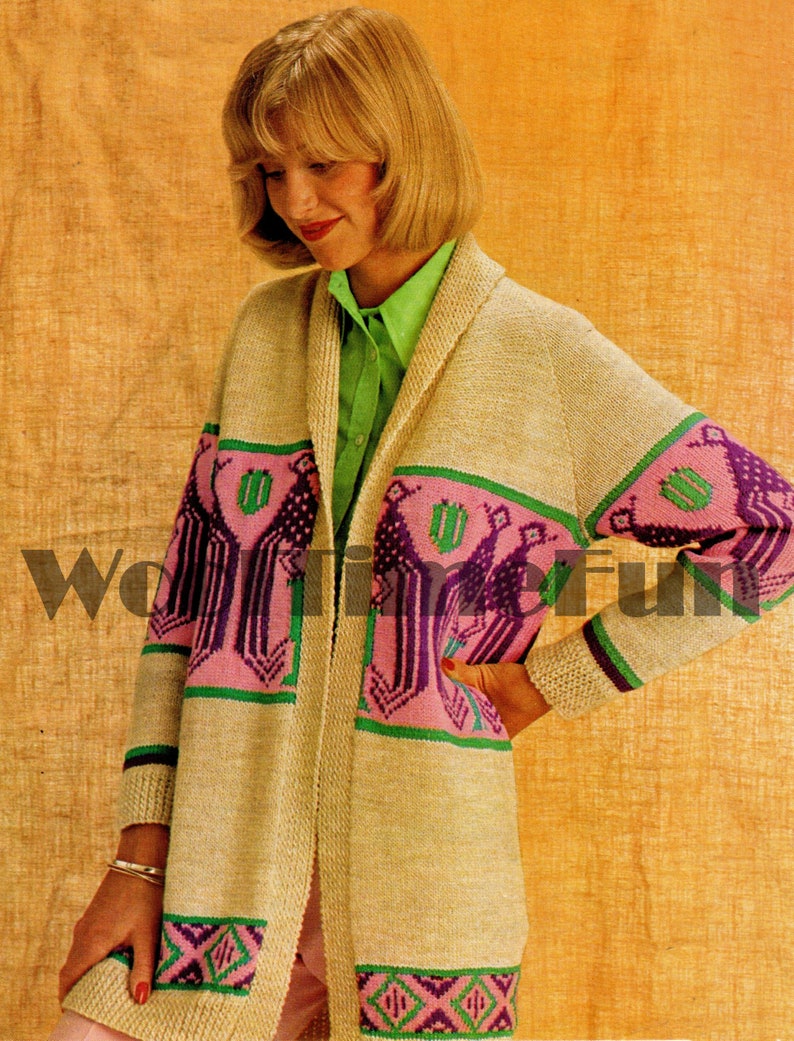 Knitting Pattern Womans Retro 70s Belted Cardigan Jacket Lantern Fair ...