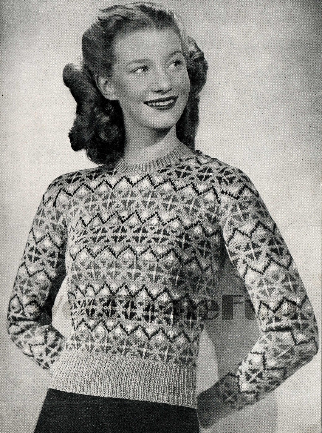 Vintage Knitting Pattern 1940s WW2 Lady's/teenagers Fair Isle Jumper ...