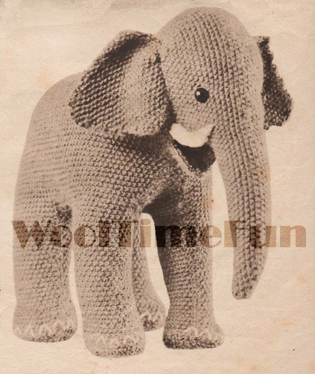 Vintage 1940s WW2 Knitting Pattern to Make Cute Toy Elephant. Make From ...