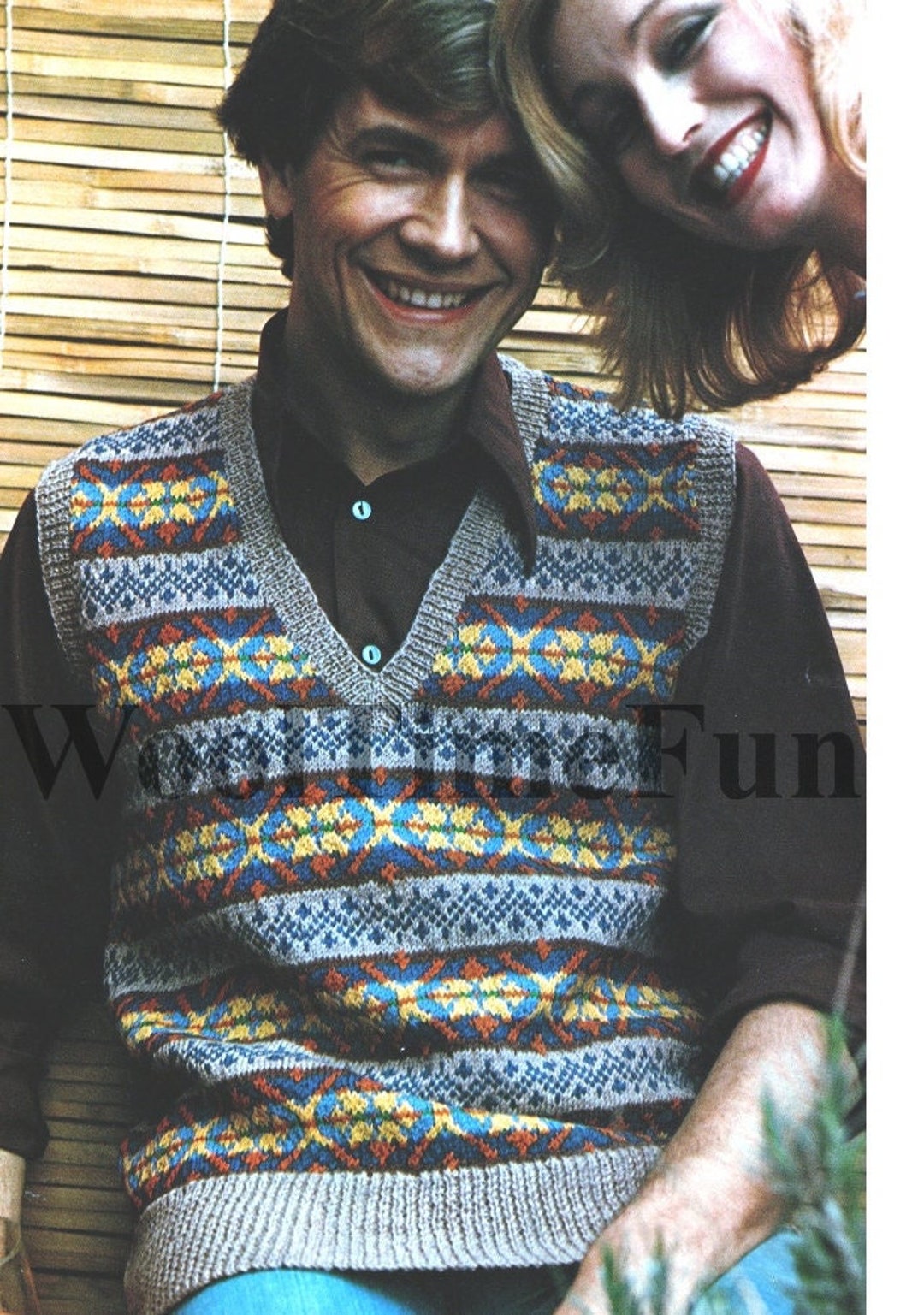 Knitting Pattern Men's Classic Fair Isle Slip Over. V-neck. 32"-42 ...