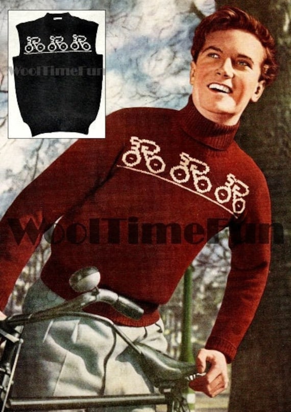 Knitting Pattern Vintage Mens Bicycle/cycling Motif - Etsy