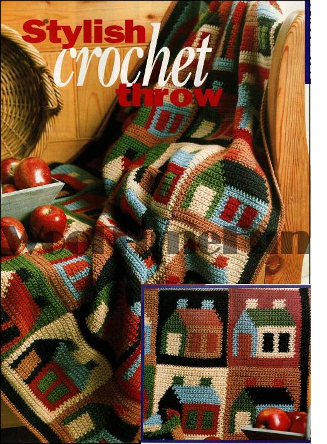 Crochet Pattern Log Cabin Cottages Houses Afghan Throw Blanket Easy ...