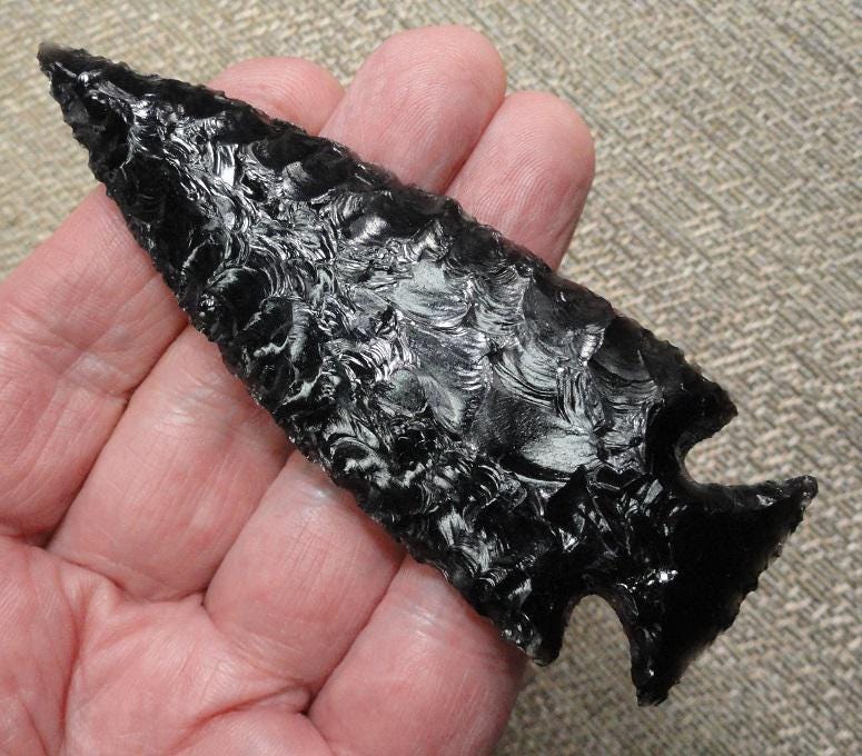 Large Gorgeous Obsidian Reproduction Corner Notch / Artifact / Relic ...