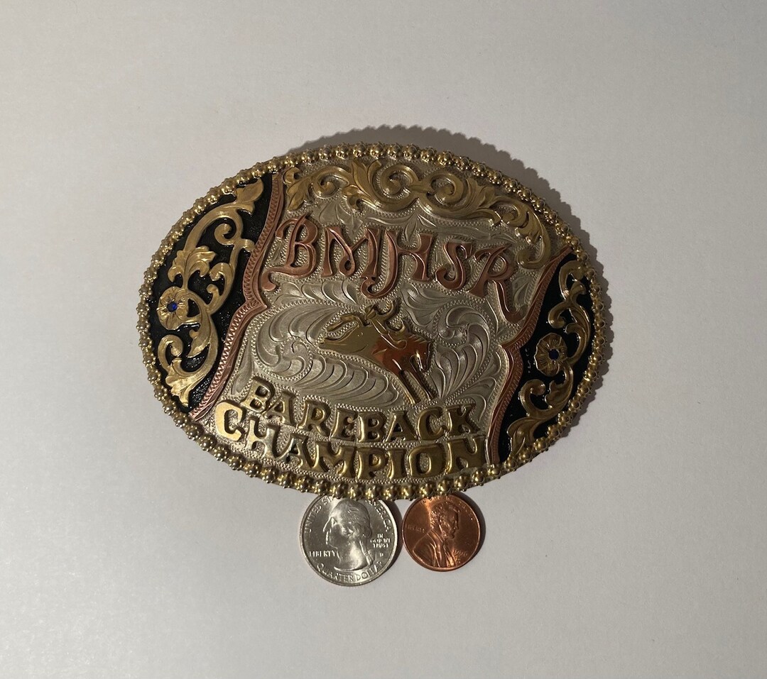Vintage Metal Belt Buckle, Silver, Copper and Brass, BMHSR, Bareback ...
